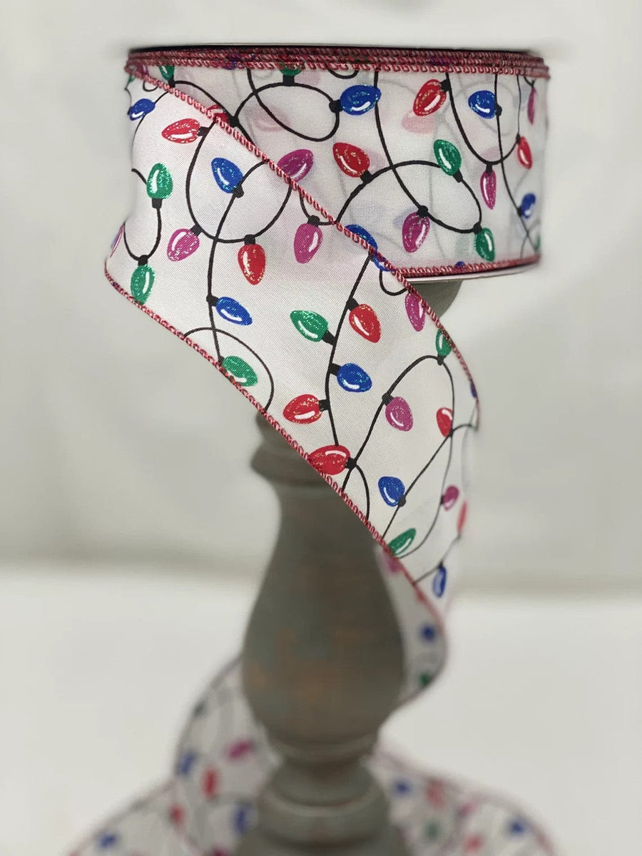 2.5" x 10 yds White Satin Ribbon with Christmas Lights, Wired Christma ...