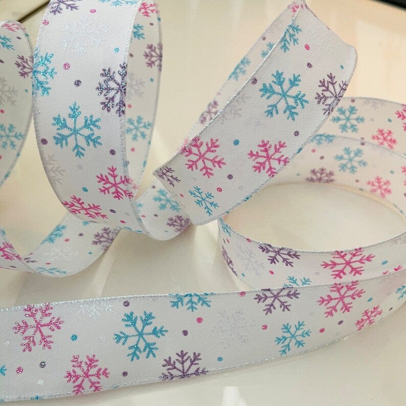 1.5" x 10yds Glitter Snowflake Ribbon, Wired Christmas Ribbon ...