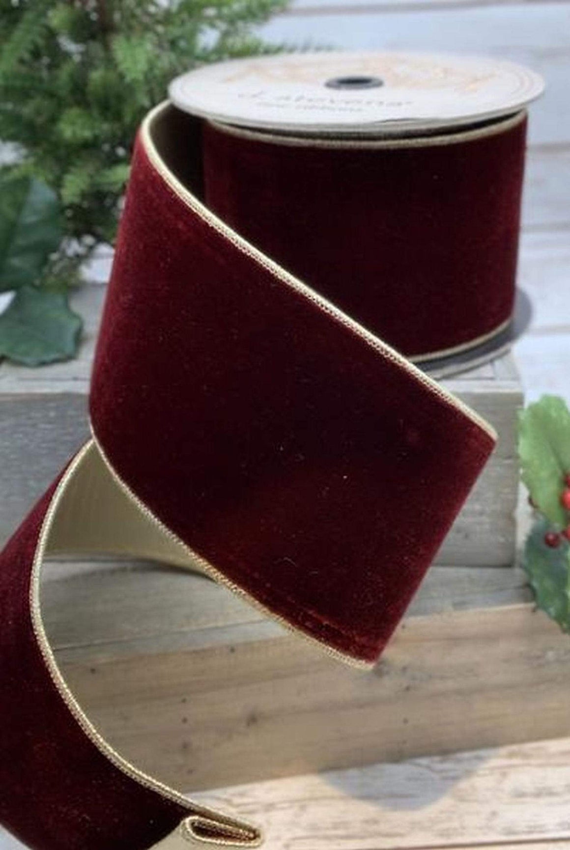 d.stevens 4" Ruby Velvet Ribbon with Gold Edges & Back - 10 Yards ...