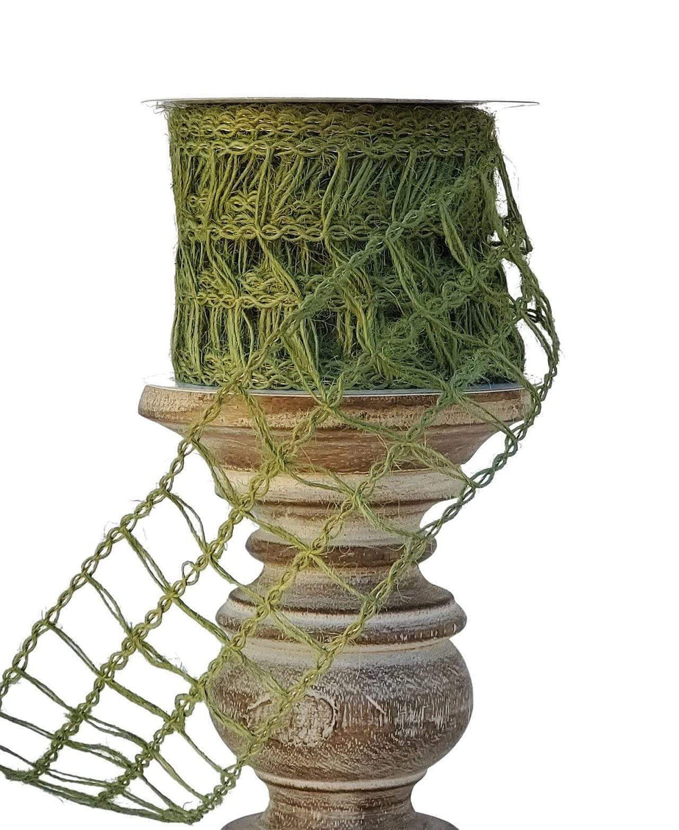 2.5" Moss Green Jute Open Weave Wired Burlap Ribbon - 10 Yards ...