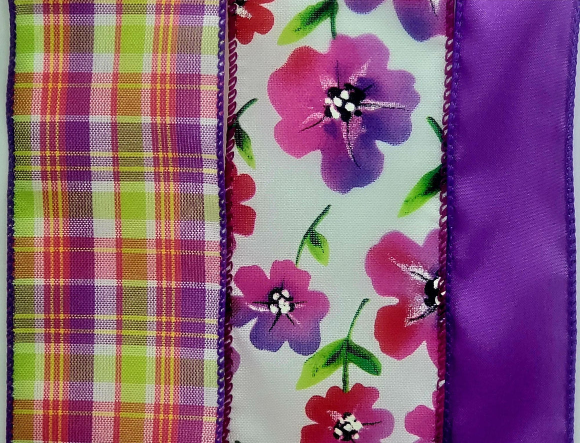 Spring Ribbon Kit - Purple & Hot Pink Floral Ribbon Set - 15 Yards