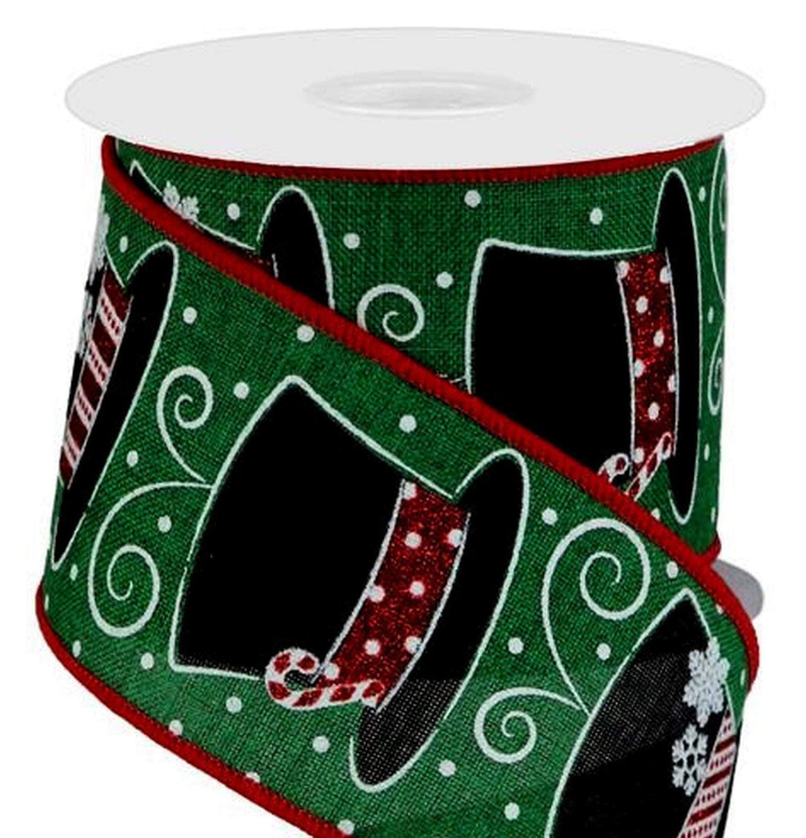 2.5 inch Green Canvas Ribbon with Black Top Hat for Snowman - Wired Ch ...