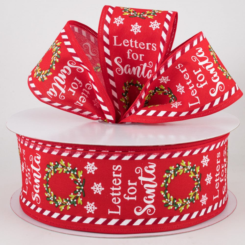 2.5 x 50 yds Red Satin Letters to Santa Ribbon, Wired Christmas Ribbon ...
