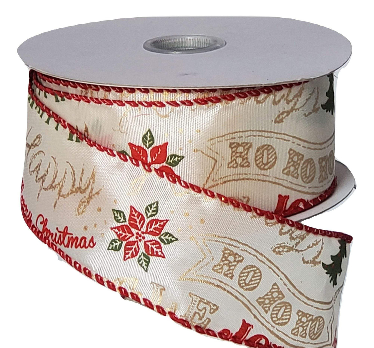 10 yards 1.5" Satin Cream Ribbon with Christmas Words and Red & Green ...