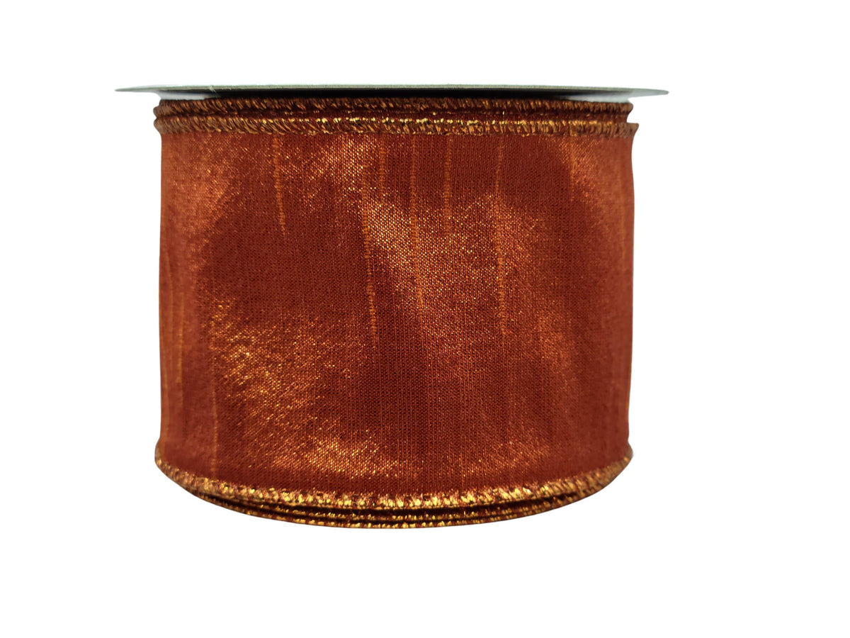 2.5 inch Wired Ribbon - Vibrant Shimmery Metallic Orange Linen Hallowe ...