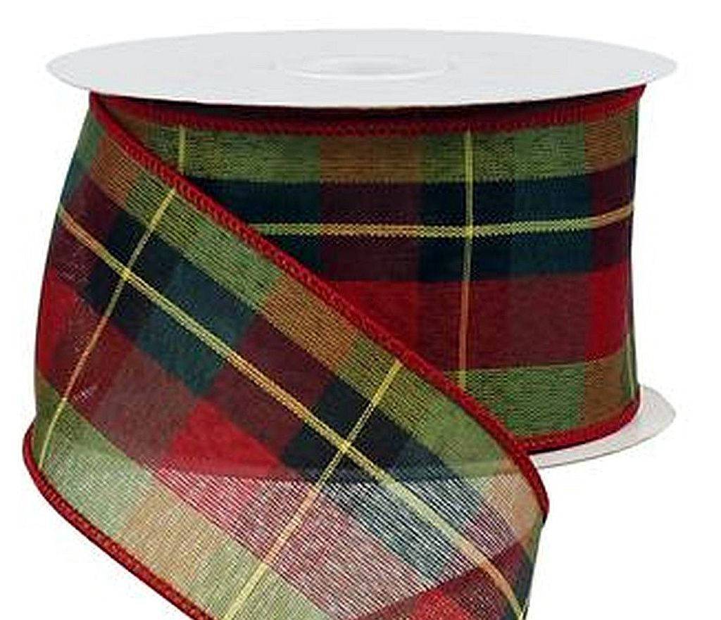 2.5 inch Red, Burgundy, Moss & Yellow Plaid Ribbon - 10 Yards ...