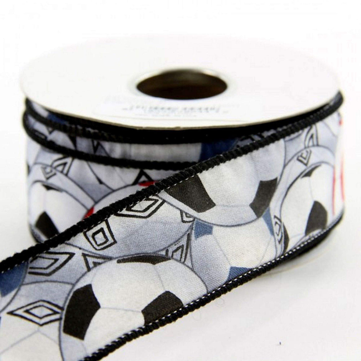 10 Yards Wired Soccer Ribbon - 1 3/8 inch Canvas Ribbon with Soccer Ba ...
